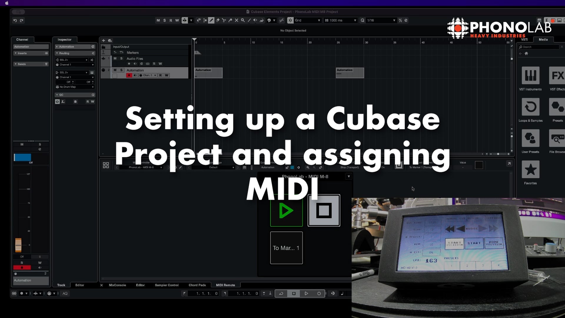 Setting up a Cubase Project & assigning MIDI – PhonoLab Heavy Industries